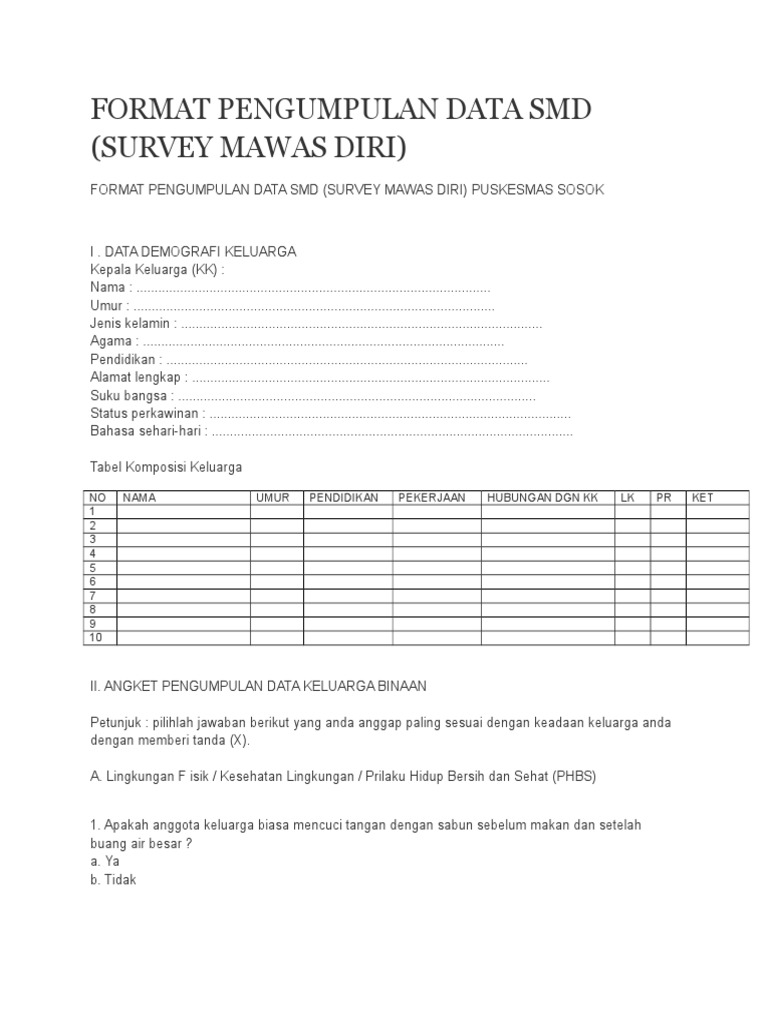 Format Pengumpulan Data SMD | PDF