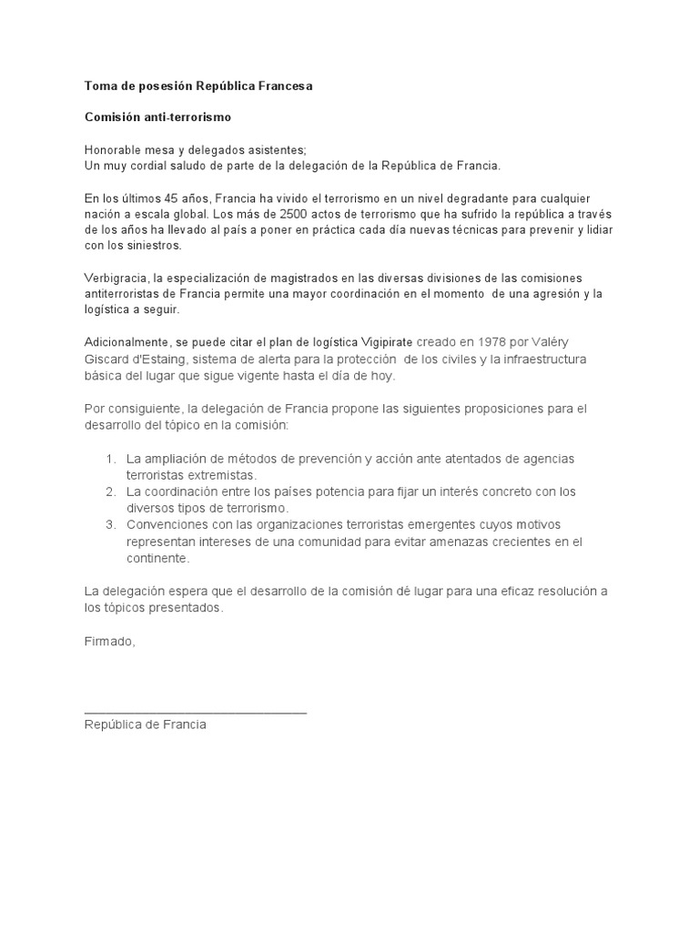 Toma de Posición República Francesa PDF | PDF