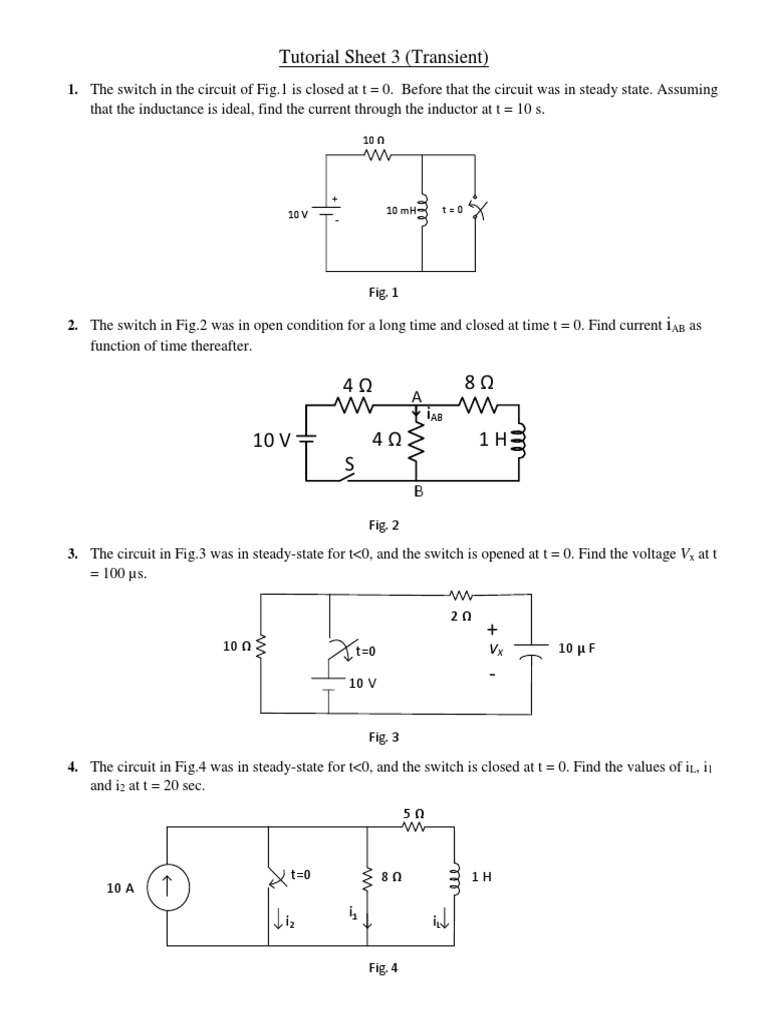 Tutorial Sheet3 Transient | PDF | Electrical Network | Switch