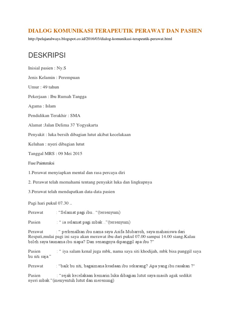 Dialog Terapeutik Perawat dan Pasien | PDF | Pengembangan Diri | Sains ...