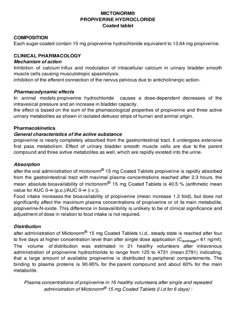 Mictonorm Product Insert | PDF | Pharmacokinetics | Bioavailability