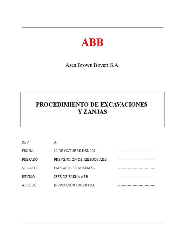 Procedimiento de Excavaciones y Zanjas para Subestaciones | PDF ...