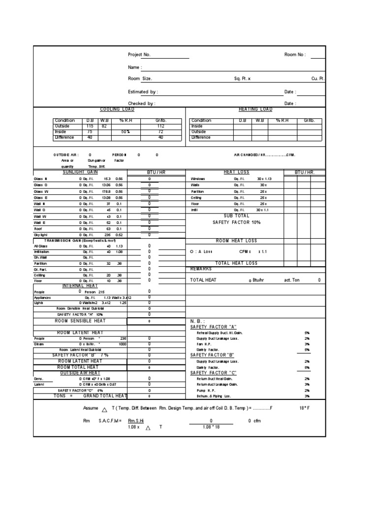 Commercial Electrical Load Calculation Form