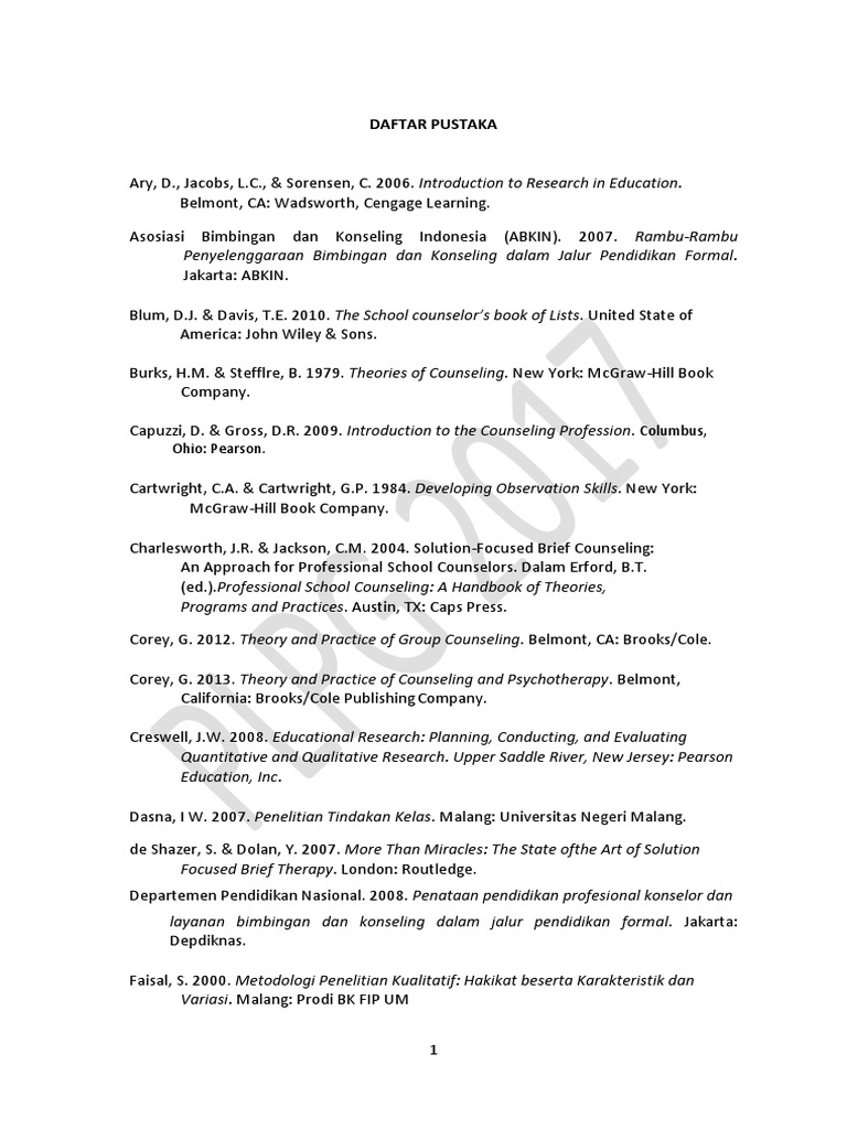 Daftar Pustaka Bimbingan Dan Konseling | Konseling | Terapi