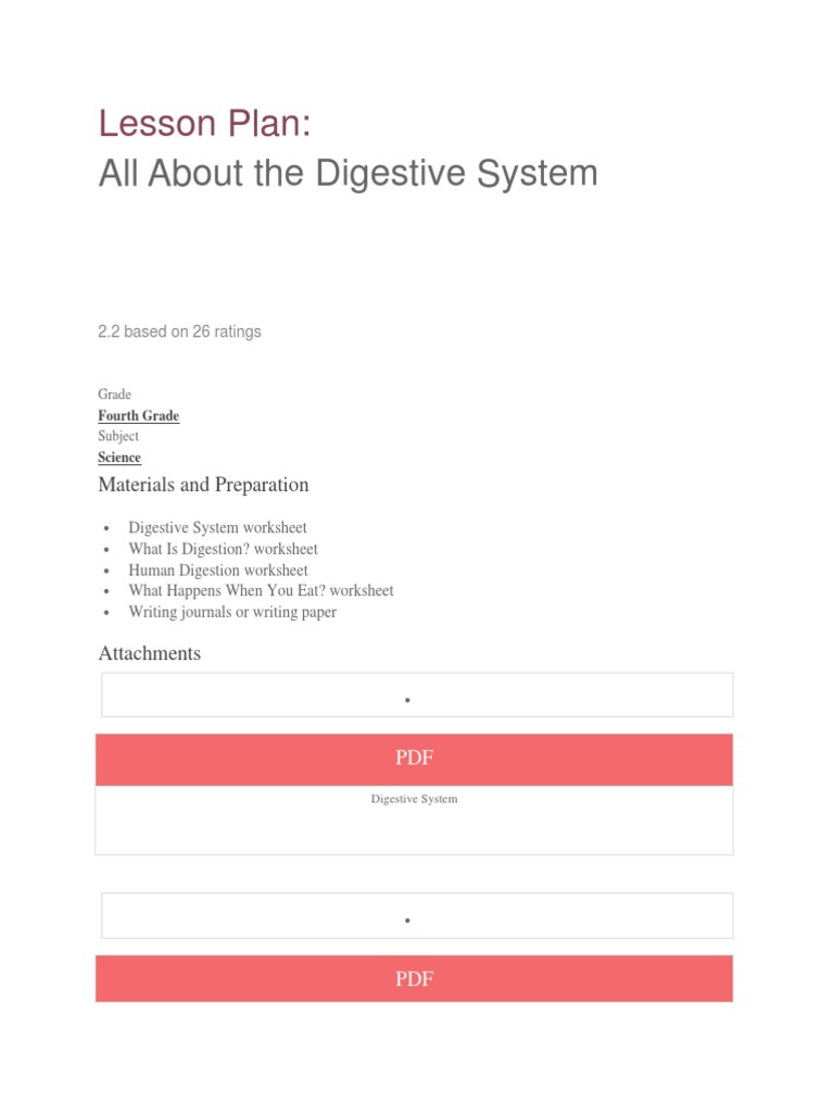All About The Digestive System: Lesson Plan | PDF | Digestion ...