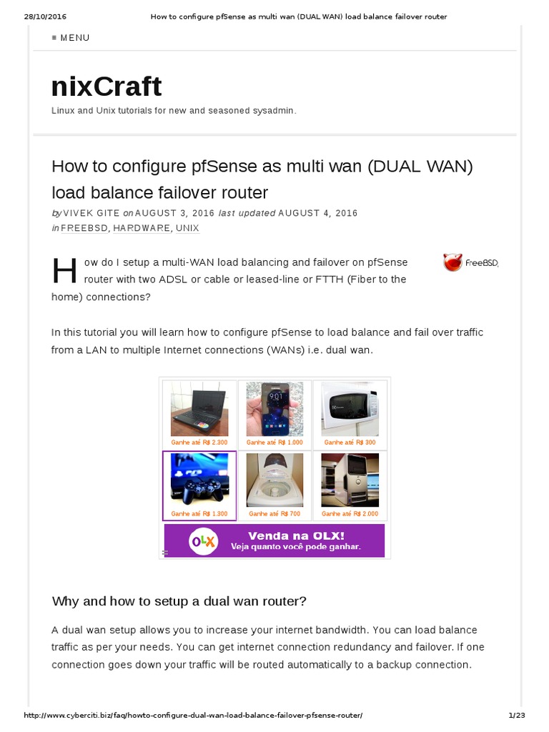 How To Configure PfSense As Multi Wan (DUAL WAN) Load Balance Failover ...