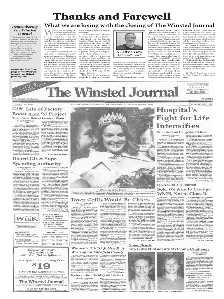 Remembering The Winsted Journal | PDF | Newspapers | News