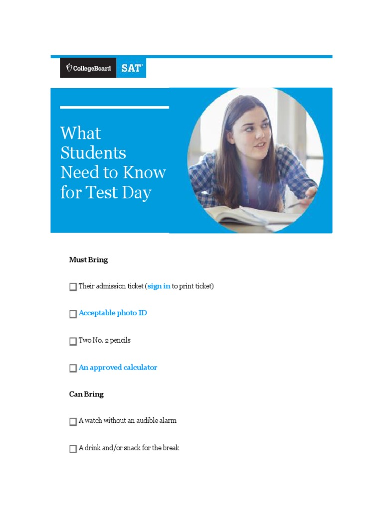 SAT Test Day Essentials Guide | PDF | Career & Growth