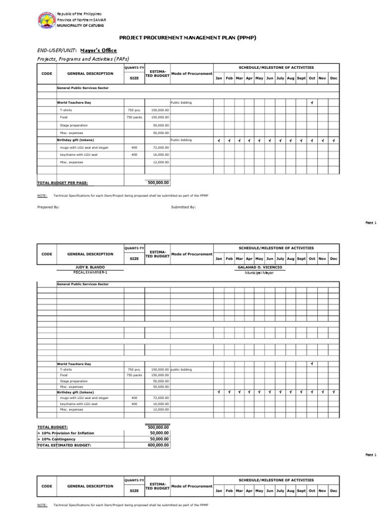 2016 PPMP Format | PDF