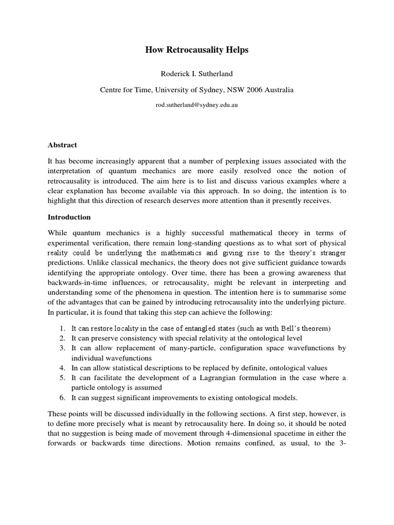 How Retrocausality Helps: Rod - Sutherland@sydney - Edu.au | PDF | Wave ...