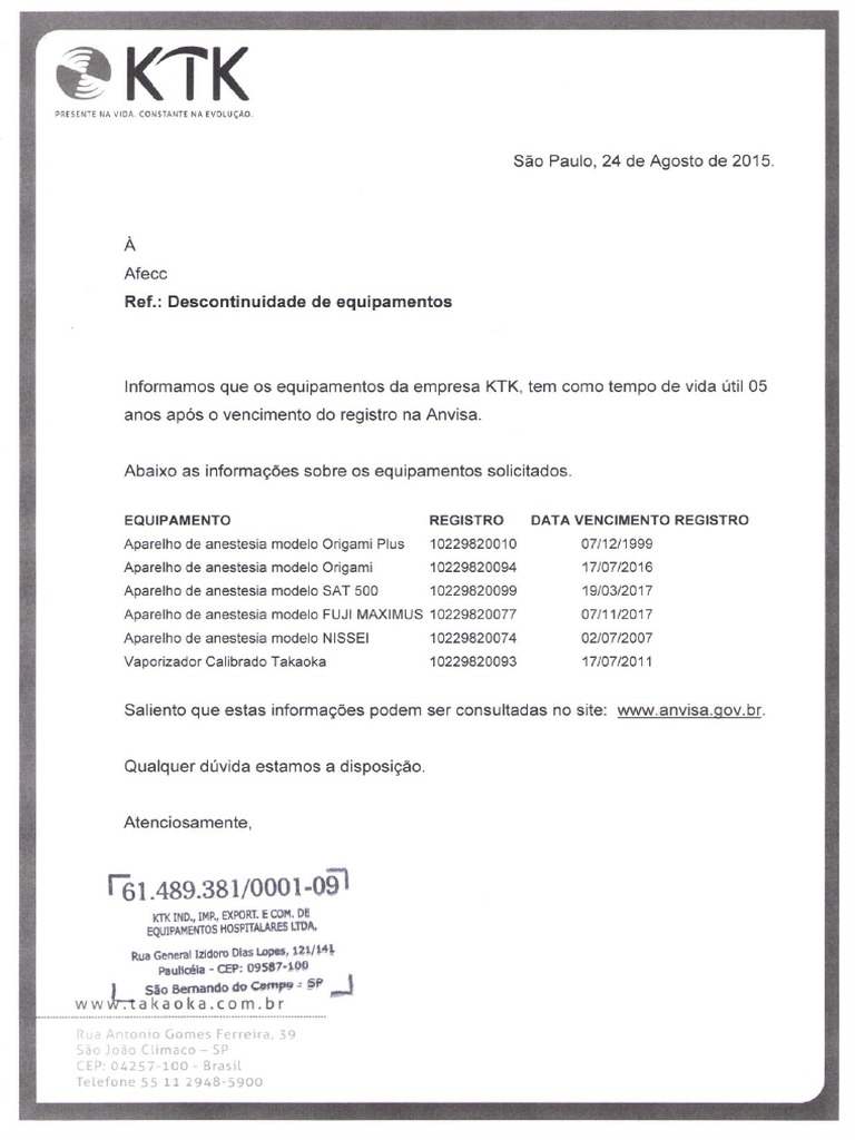 Carta Descontinuidade de Equipamento | PDF