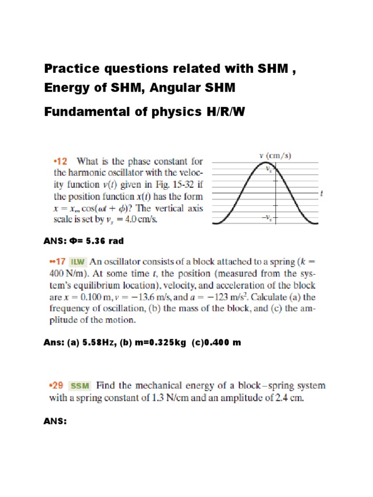SHM Practice Questions & Answers | PDF