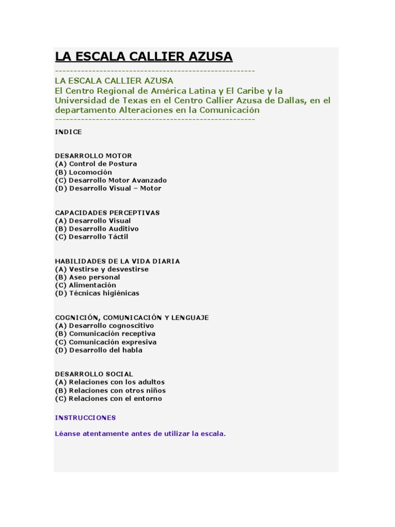 Escala Callier Azusa G | PDF | Pie | Juguetes