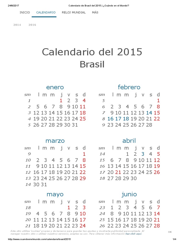 Calendario de Brasil Del 2015 - ¿Cuándo en El Mundo | PDF | Brasil ...