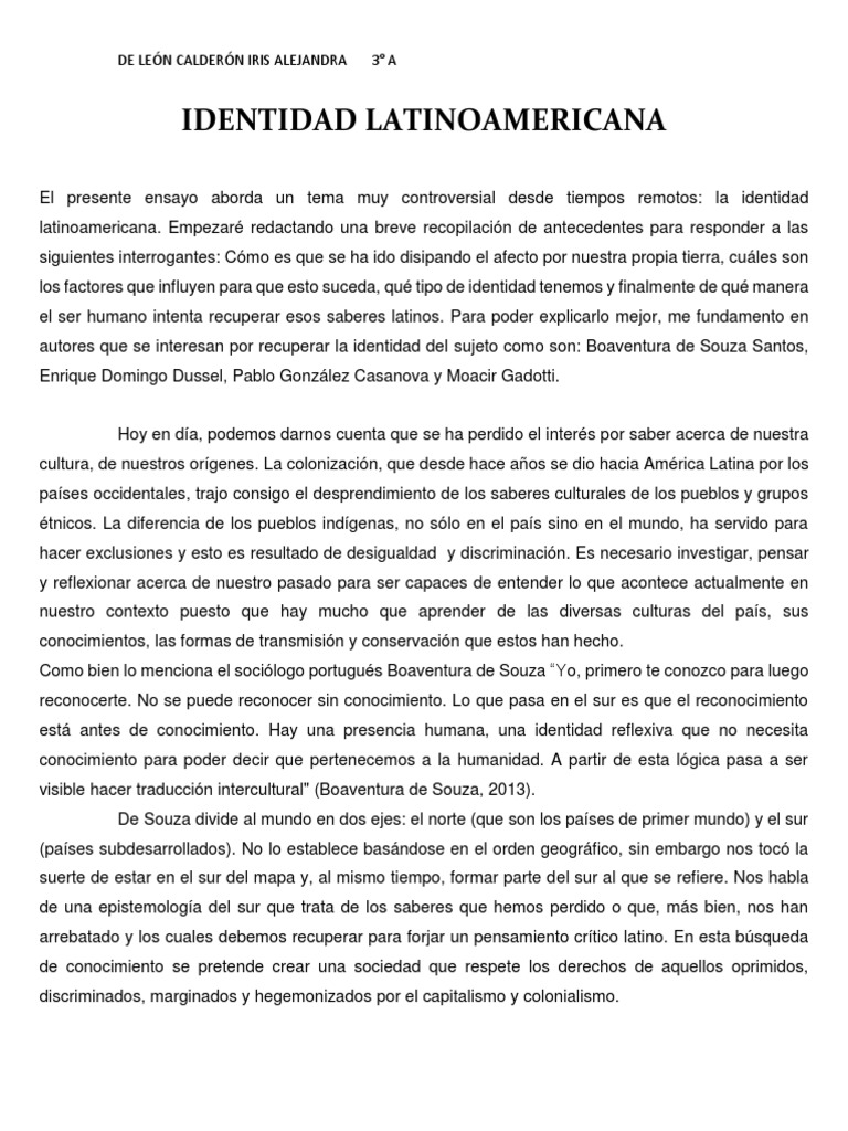 Ensayo. Identidad Latinoamericana | PDF | America latina | Pobreza