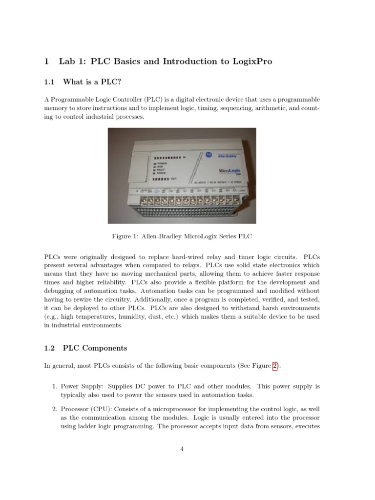 MEEN461 - FA17 - LAB01 - Intro To PLCs and LogixPro | PDF | Programmable Logic Controller | Relay