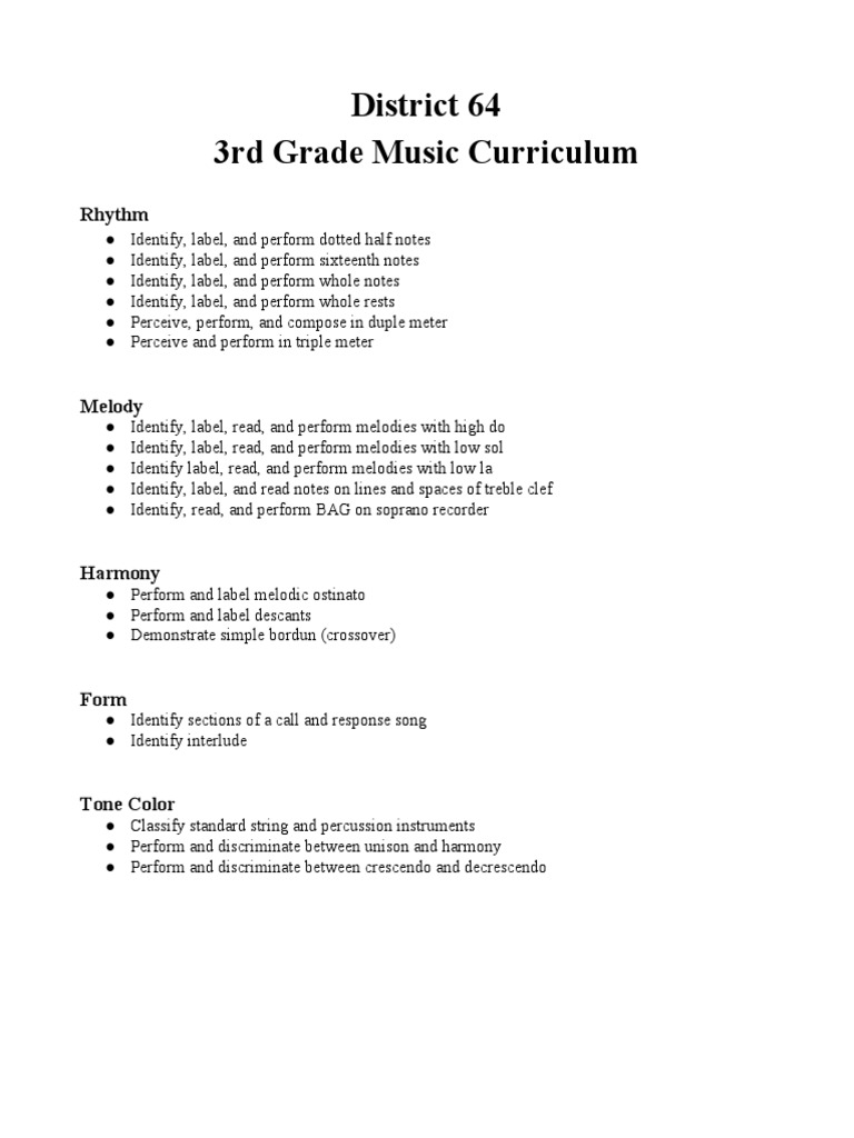3rd Grade Music Curriculum Overview | PDF