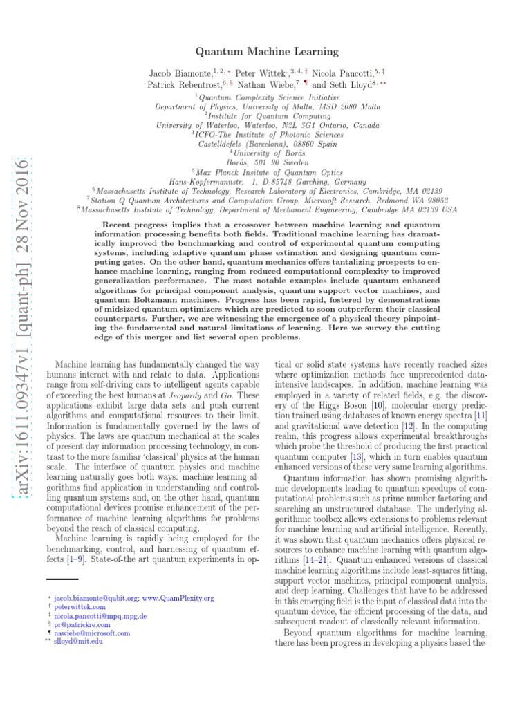 Quantum Machine Learning | Download Free PDF | Bayesian Network | Machine Learning