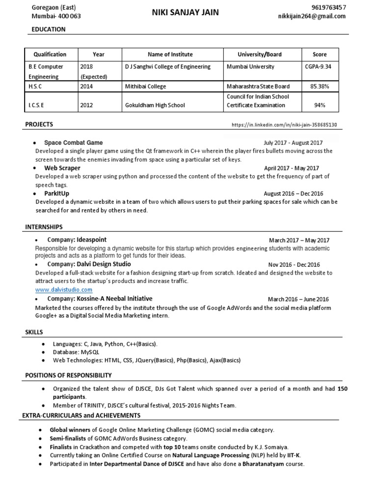 Resume - Niki Jain PDF | PDF | Websites | Social Media