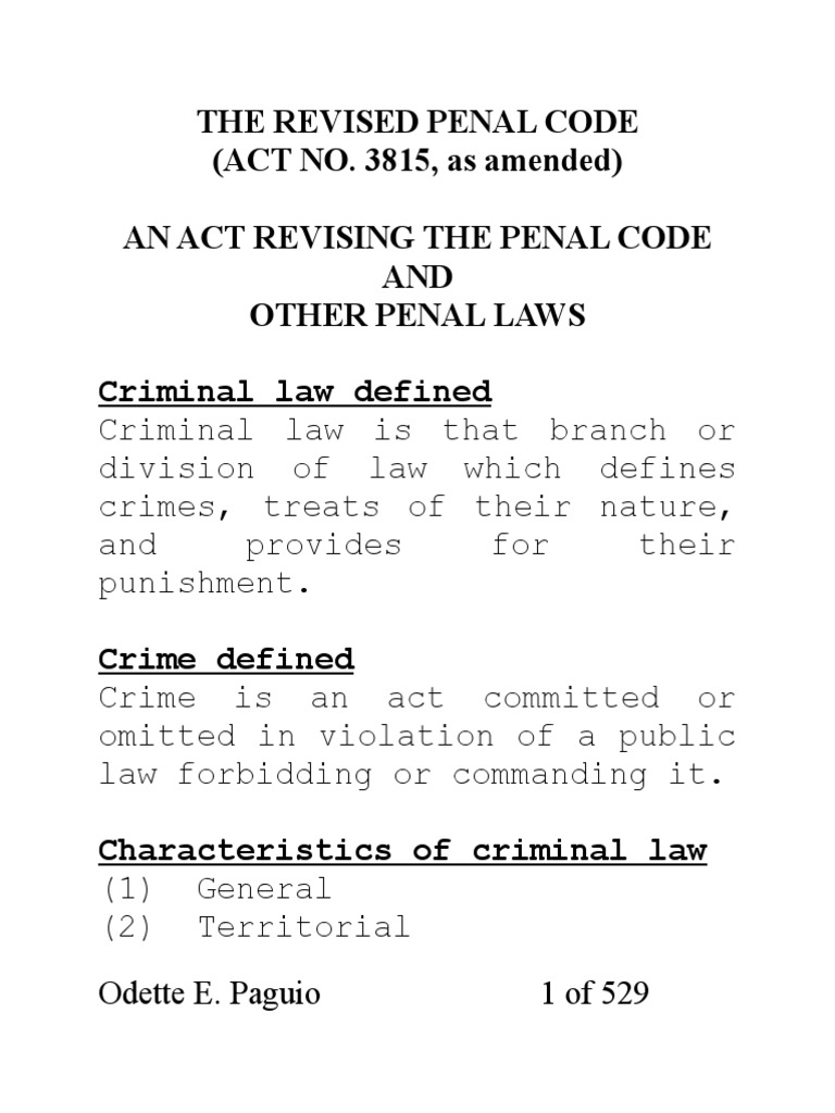 Book 1 RPC Elements | Crimes | Crime & Justice