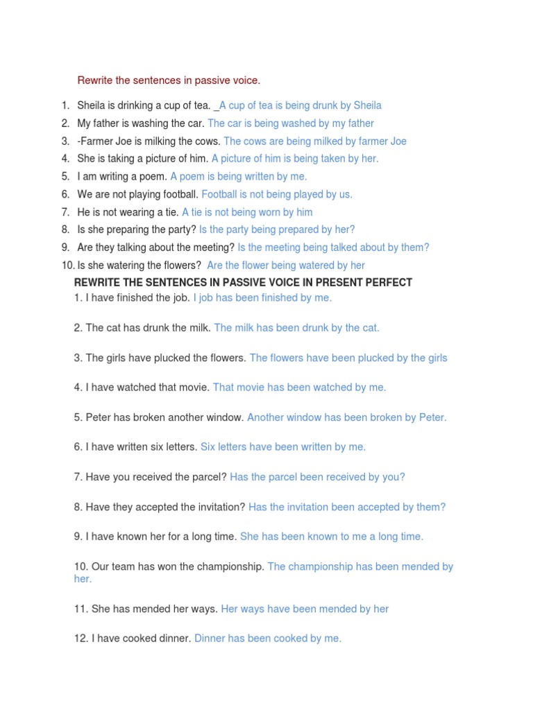 Rewrite The Sentences in Passive Voice | PDF | Language Arts & Discipline
