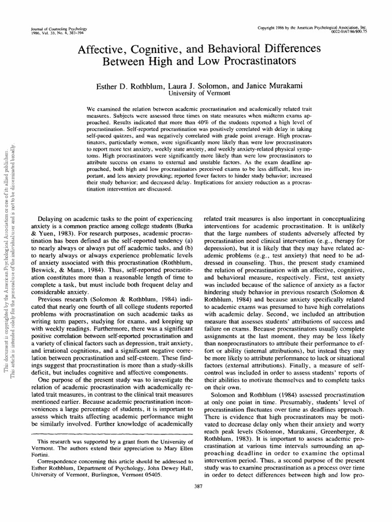 Rothblum, Solomon, Murakami 1986 - Diferencias Cognitivas, Afectivas y ...