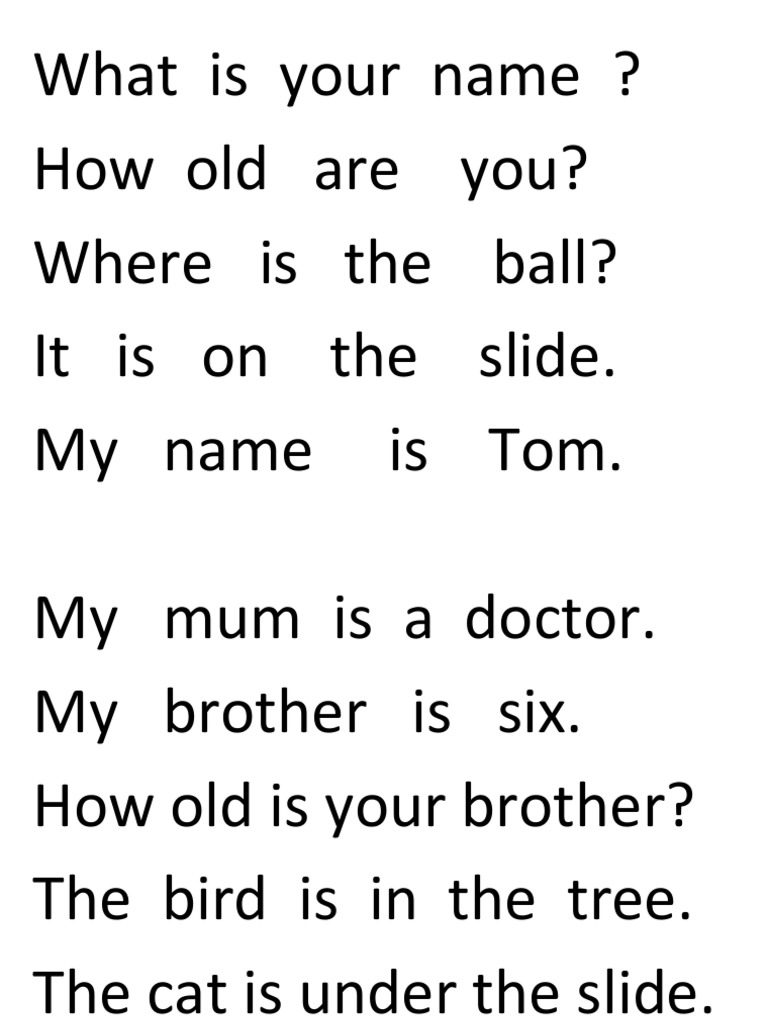 What Is Your Name ? How Old Are You? Where Is The Ball? It Is On The ...
