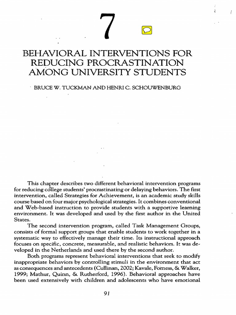 Behavioral Interventions for Reducing Procrastination | PDF | Procrastination | Professional Skills