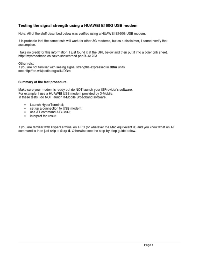 Testing The Signal Strength Using A HUAWEI E160G USB Modem: Summary of ...