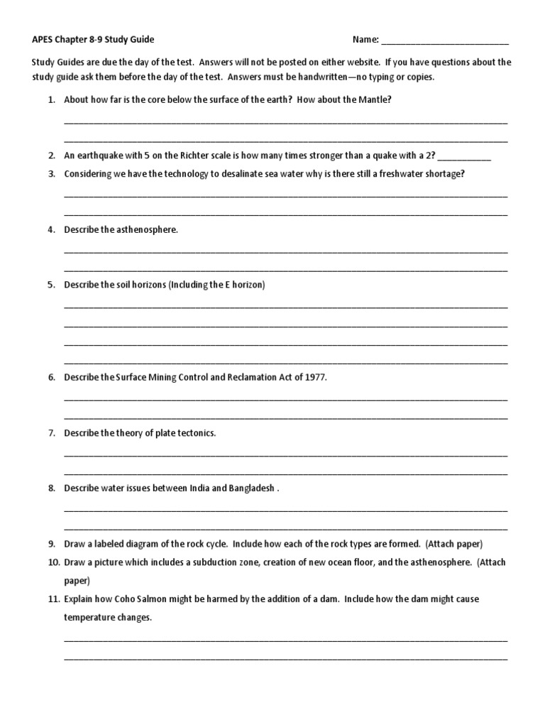 APES Chapter 8-9 Study Guide | PDF | Plate Tectonics | Rock (Geology)
