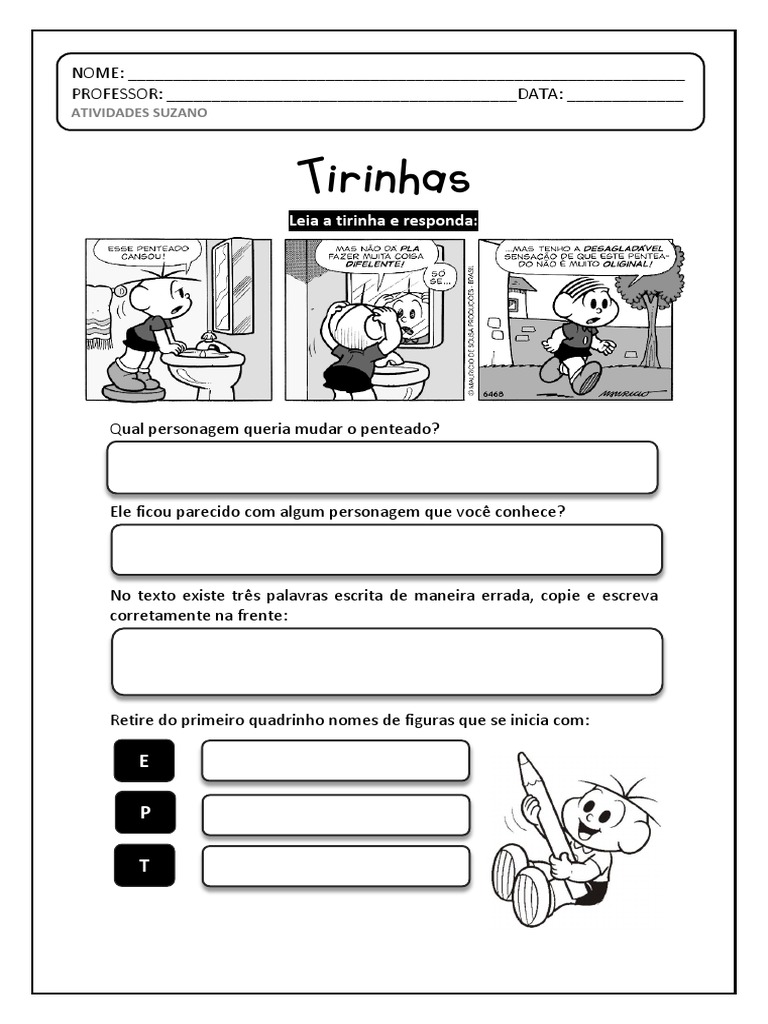 Tirinha Turma Da Monica Com Interpretação Desenho