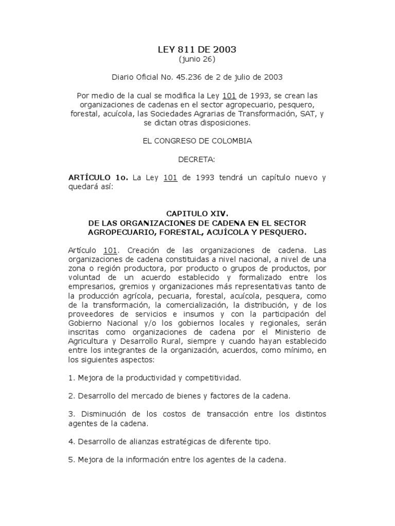 Ley 811 de 2003 PDF | PDF