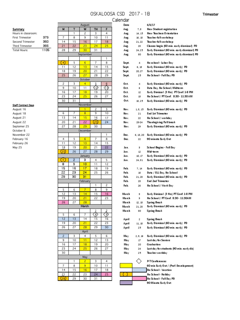 2017 18 School Calendar | PDF | Academic Term | Observances