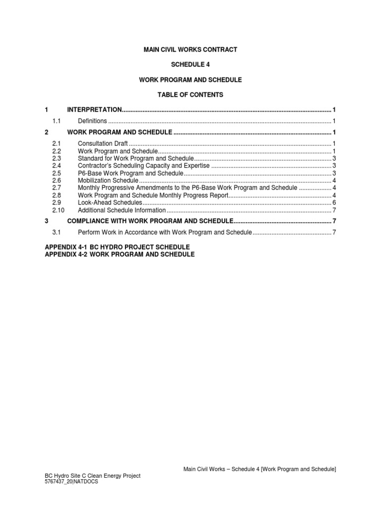 Schedule 4 Work Program and Schedule | PDF | Dam | General Contractor
