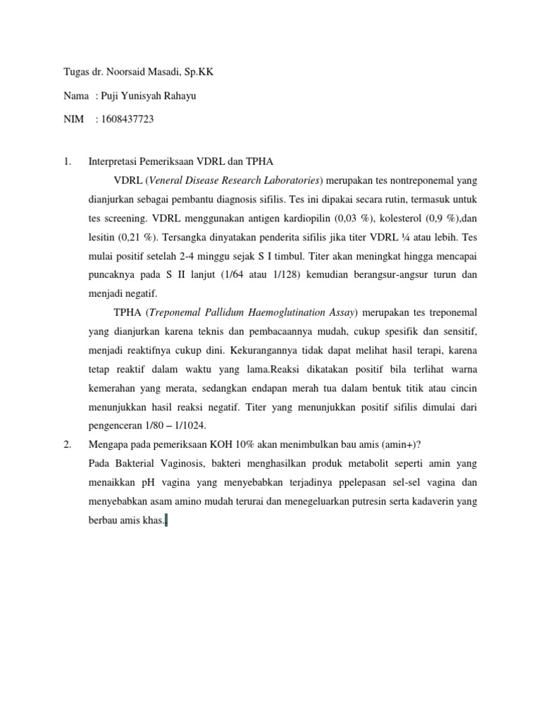 Interpretasi VDRL dan TPHA Sifilis | PDF