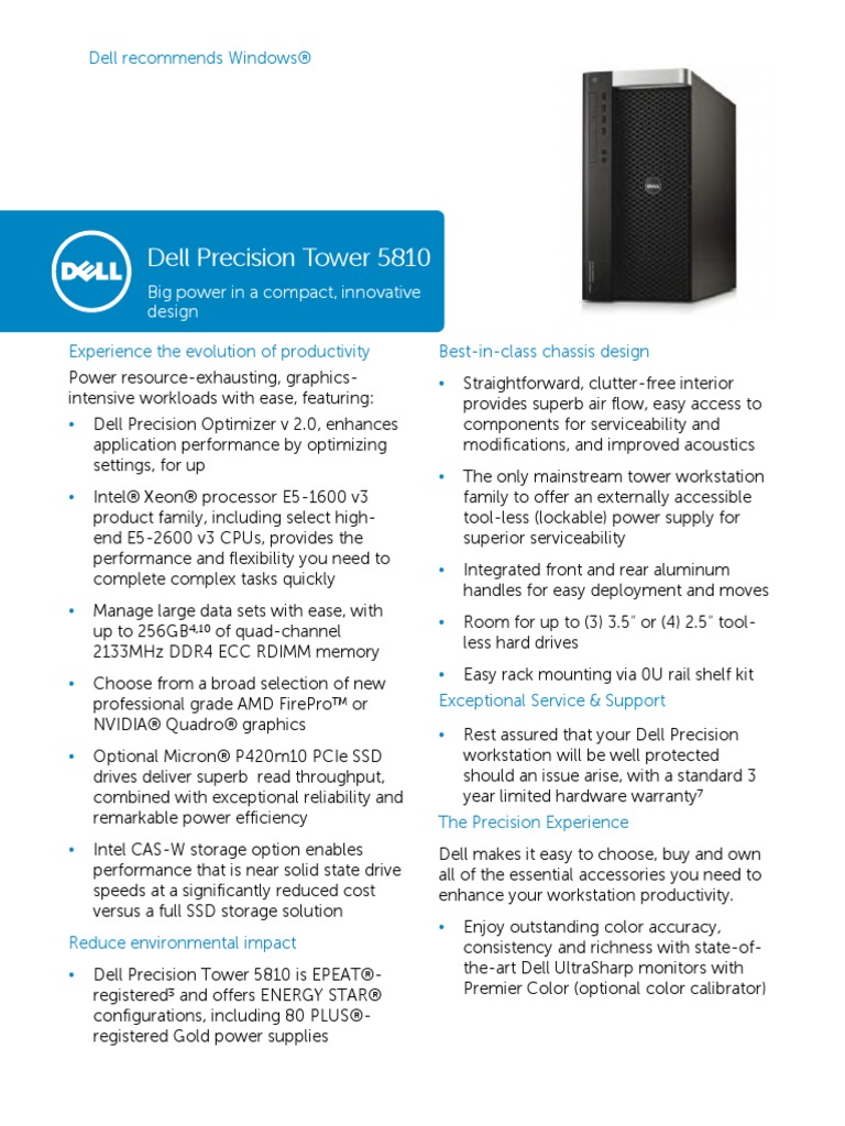 Dell-Precision Tower 5810 SpecSheet EN PDF | Solid State Drive | Intel