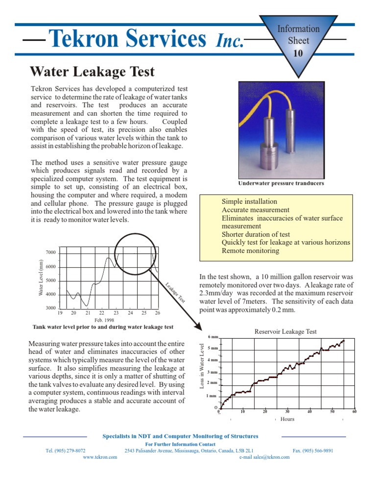 Reservoir Leakage Test | PDF | Nondestructive Testing | Equipment