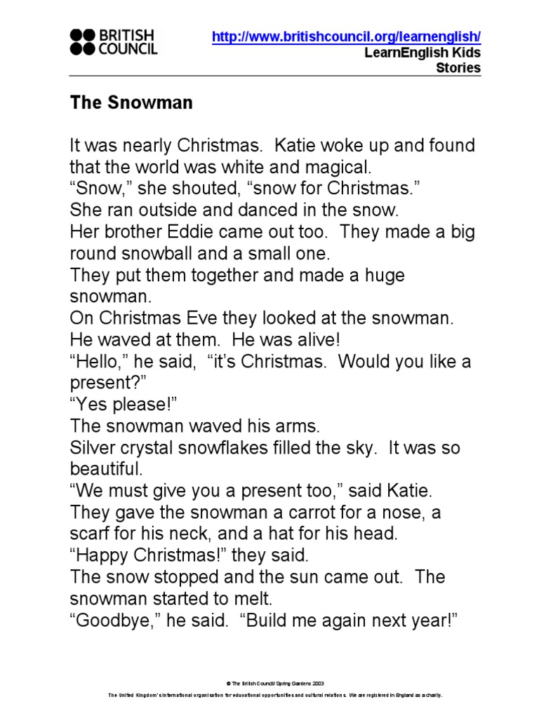 Kids Stories Snowman Words | PDF