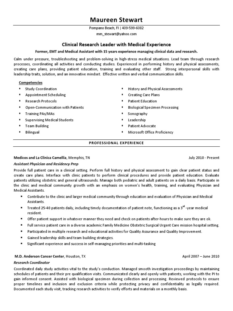 Medical Science Liaison Research in Orlando FL Resume Maureen Stewart ...