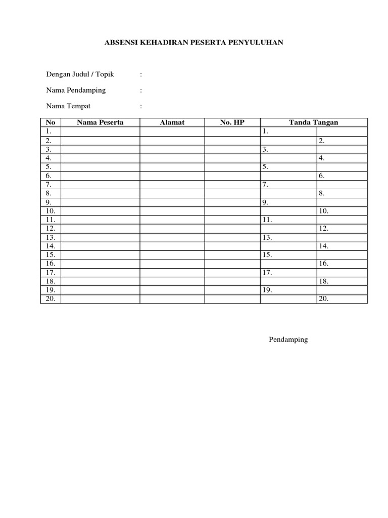 Absensi Kehadiran Peserta Penyuluhan | PDF