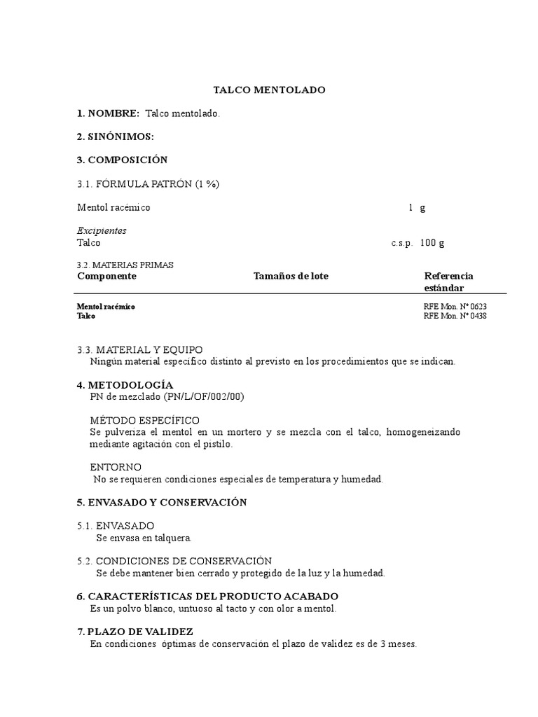 Talco Mentolado: Usos y Precauciones | PDF | Medicamentos con receta ...
