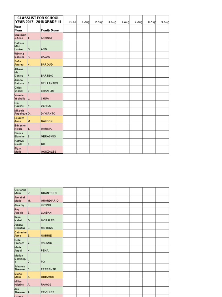 Grade 11 Class List 2017-2018 | PDF