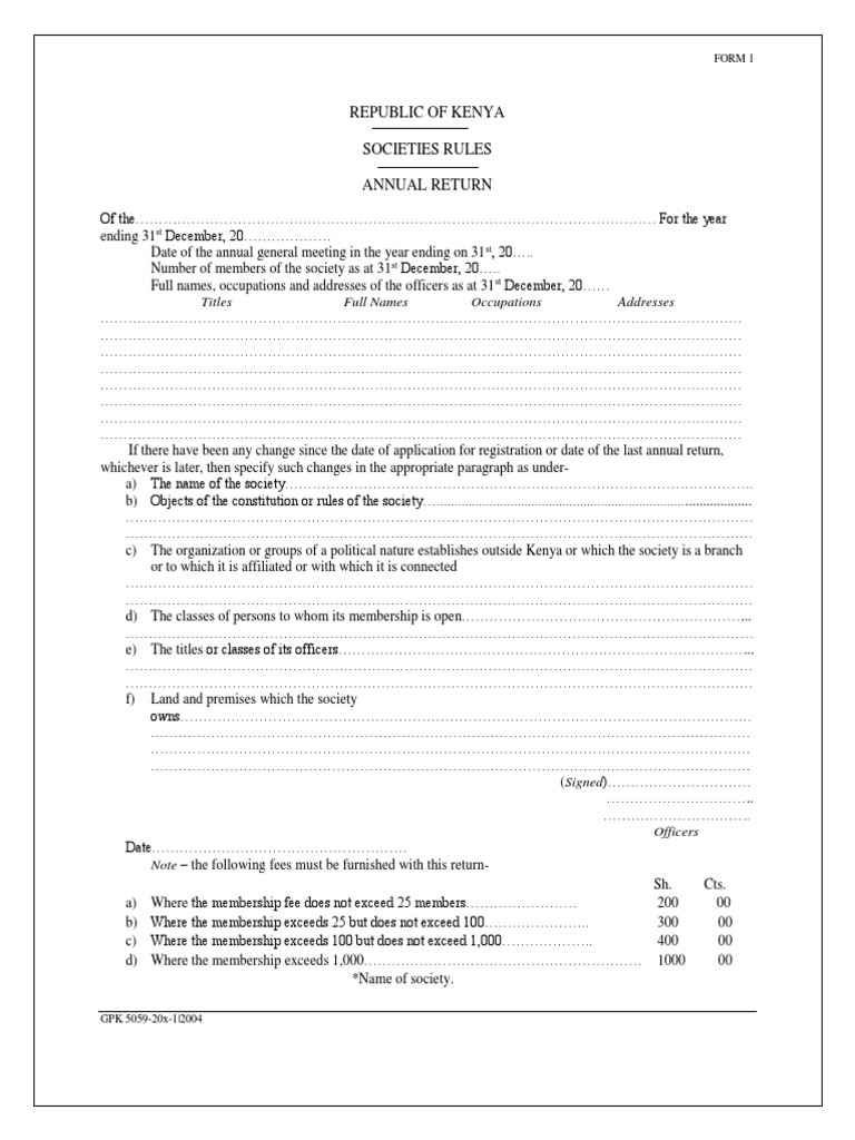 Republic of Kenya Societies Rules Annual Return | PDF | Justice | Crime ...