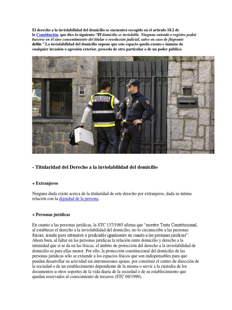 El Derecho A La Inviolabilidad Del Domicilio Se Encuentra Recogido en ...