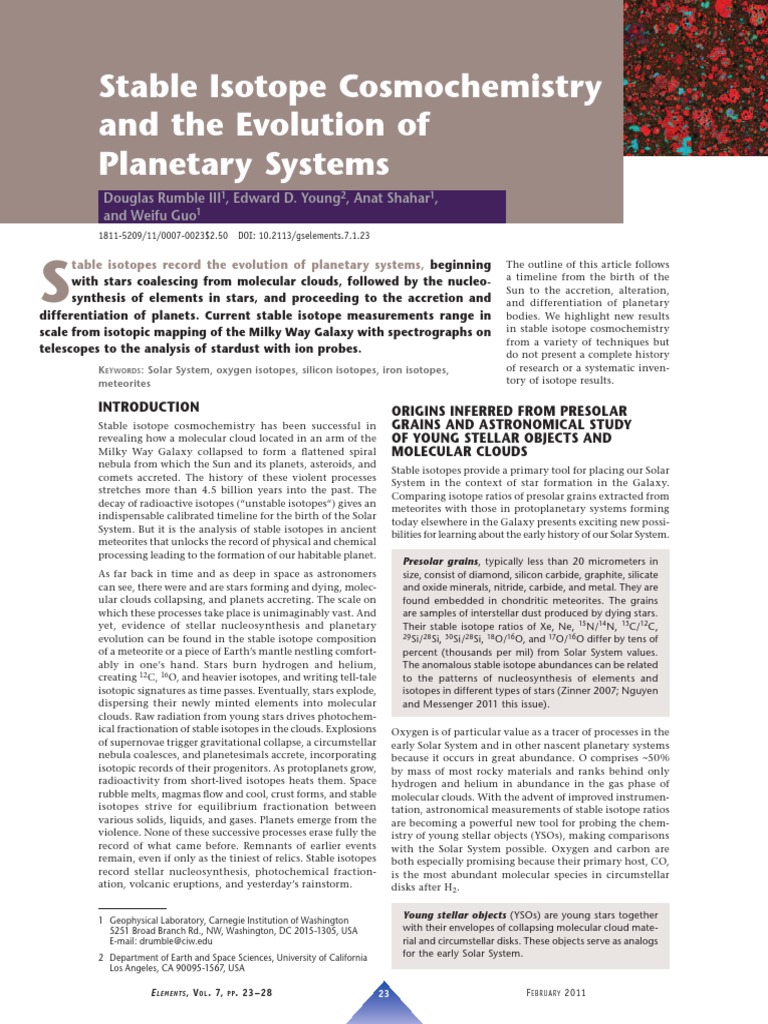 Stable Isotope Cosmochemistry and The Evolution of Planetary Systems ...
