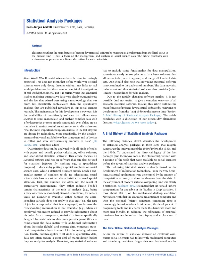 Statistical Analysis Packages: Hans-Ju Rgen Andreß, Universität Zu Köln, Köln, Germany | PDF ...