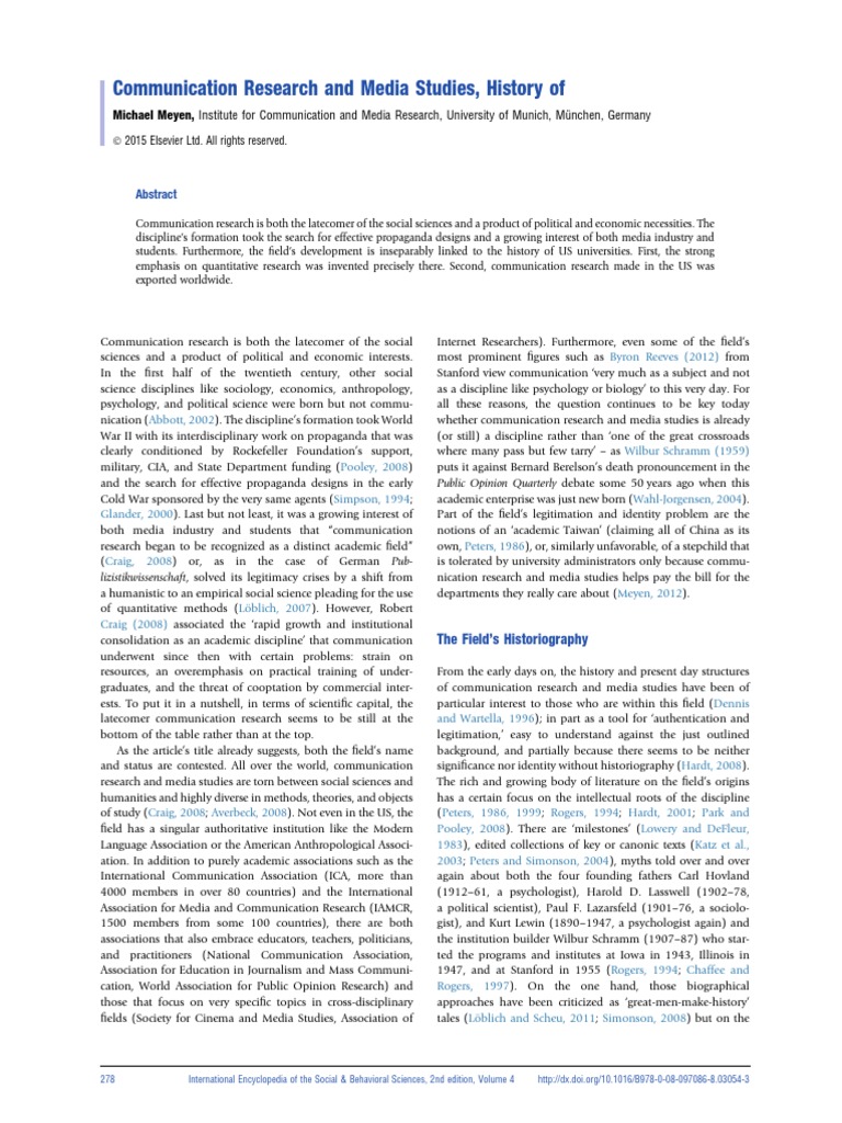 Communication Research and Media Studies, History of | PDF | University ...