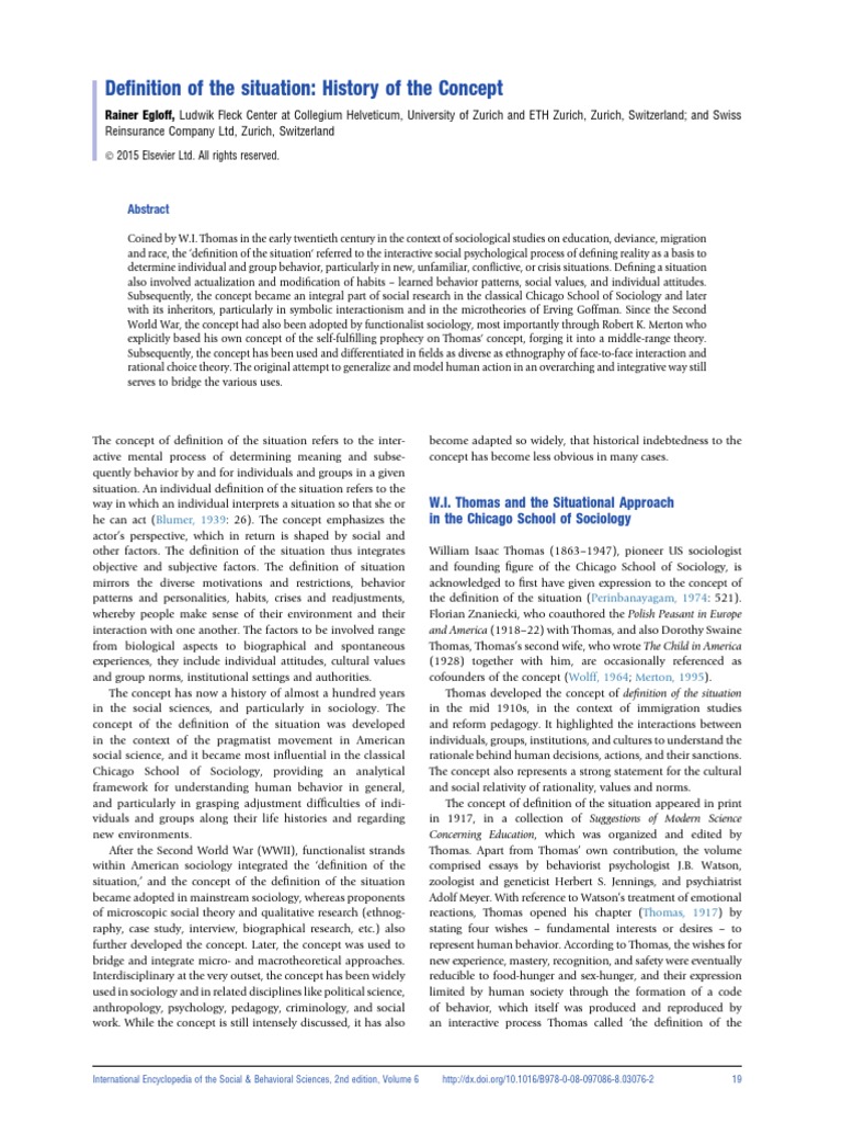Definition of The Situation: History of The Concept | Download Free PDF ...