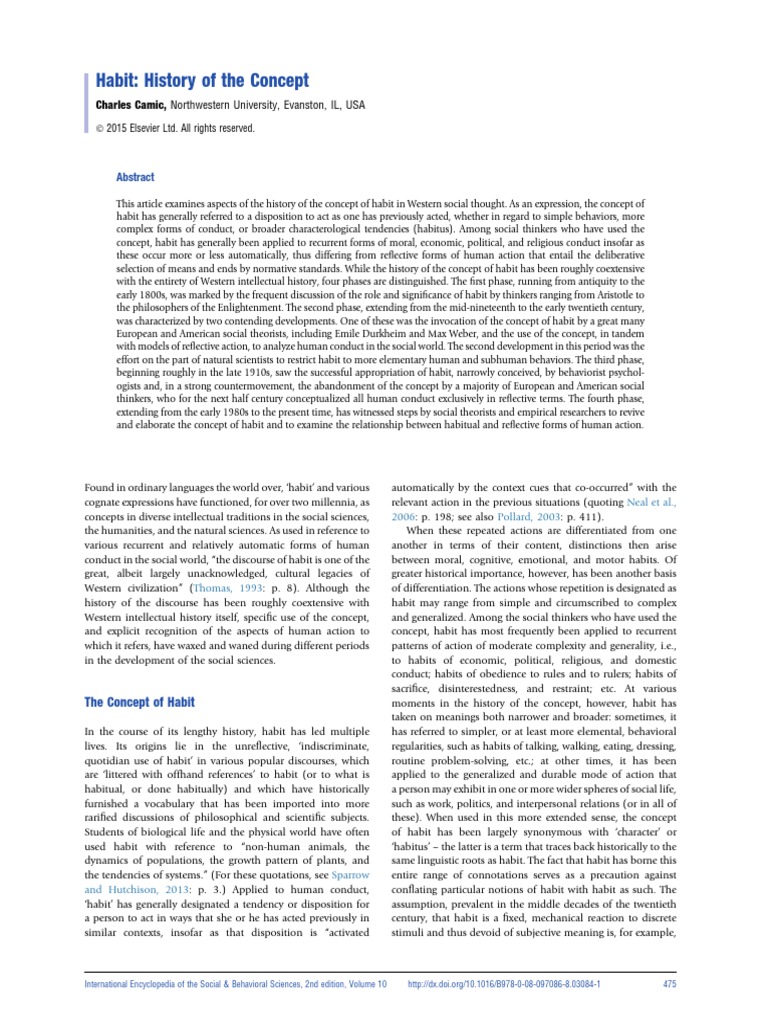 Habit: History of The Concept: Charles Camic, Northwestern University ...