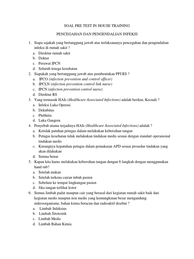 Soal Pre Test in House Trining | PDF